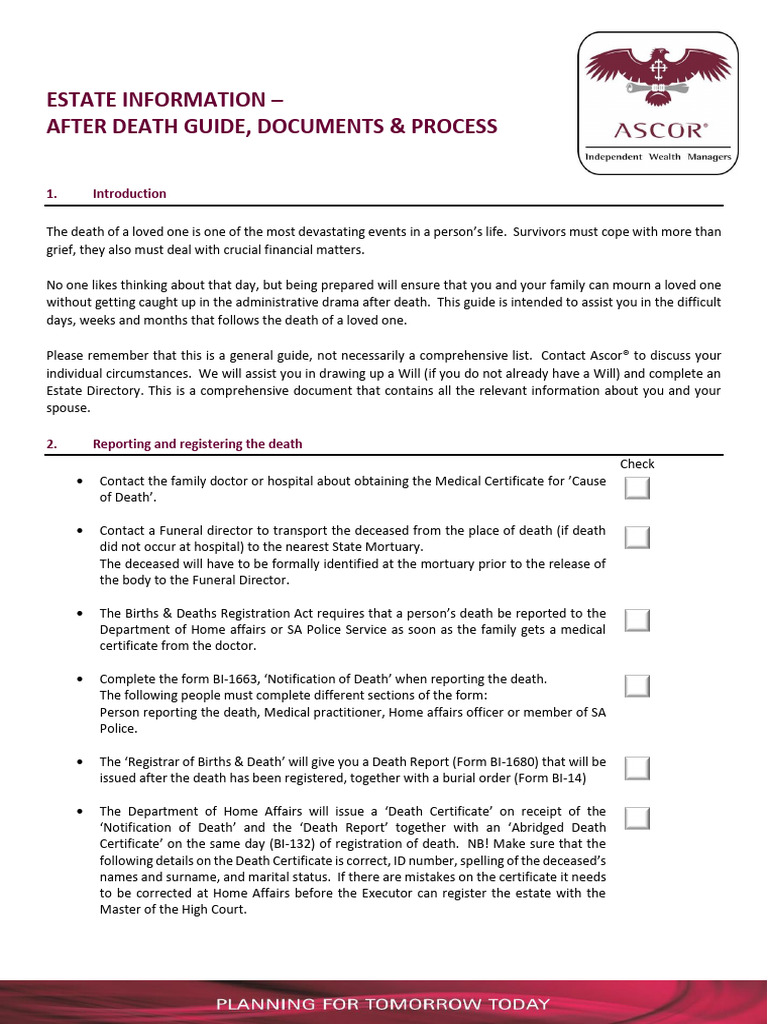 After Death Guide Info 1 | PDF | Executor | Banks