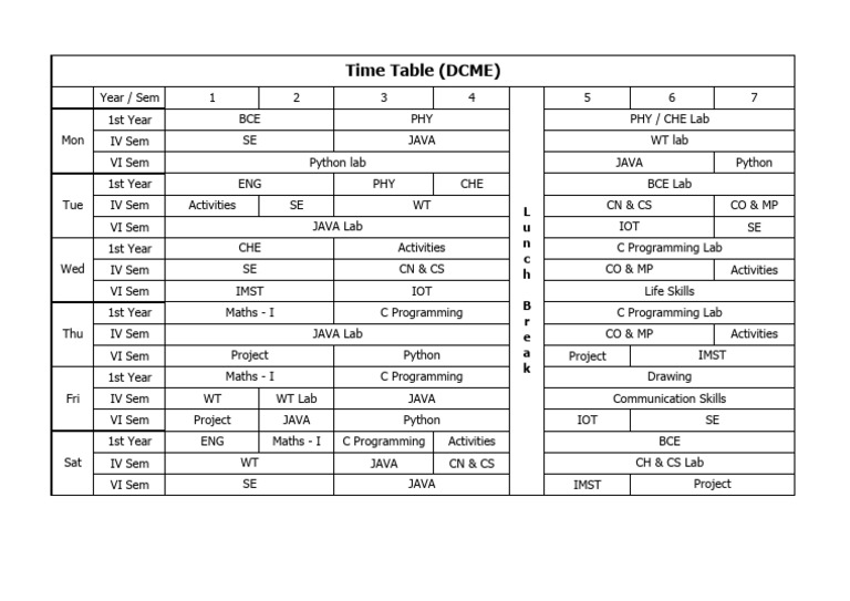 New Time Table Overview | PDF