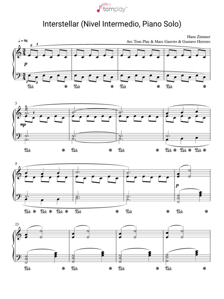 Partitura Piano Solo Interstellar | PDF