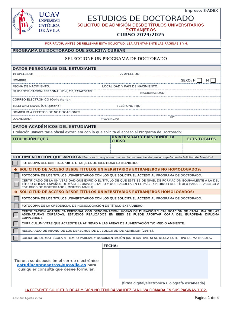 S-Adex 24 25 Admision Doctorado | PDF | Documento de identidad | Doctorado