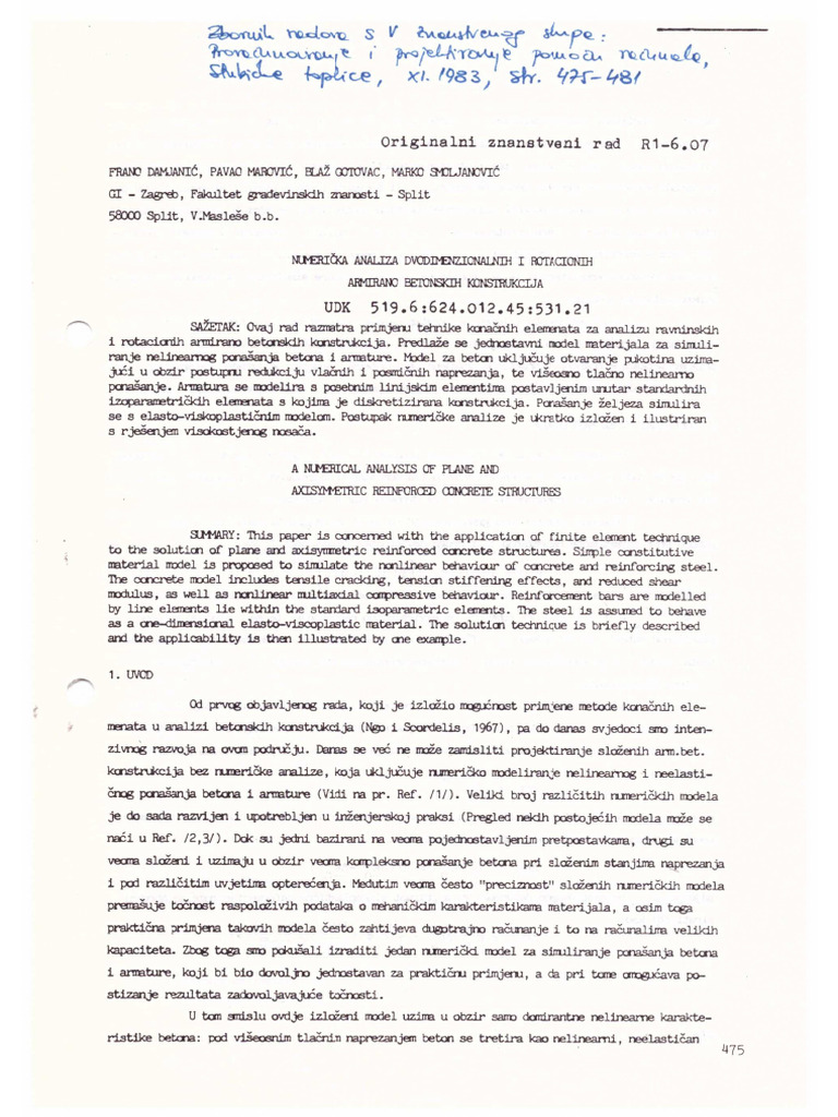 1983 5PPPR Numericka Analiza 2d Rotacionih Ab Konstrukcija FD PM BG MS ...