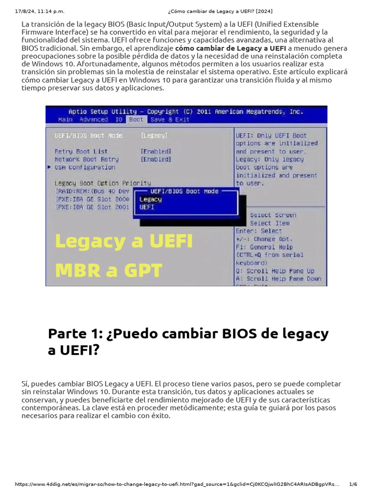 ¿Cómo Cambiar de Legacy A UEFI - (2024) | PDF | Arranque | Bios