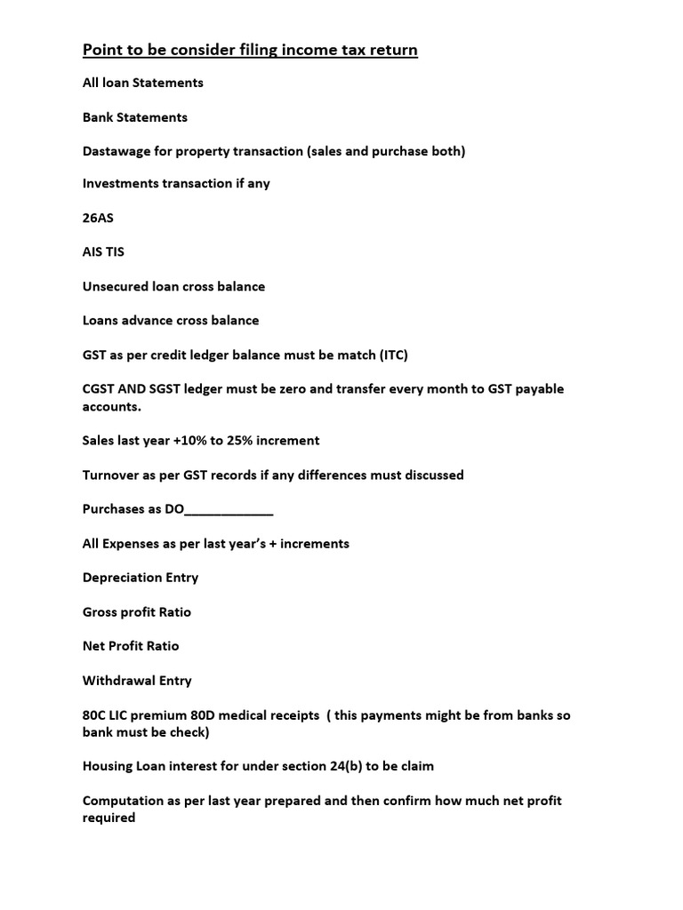 Itr Filing Important Points | PDF