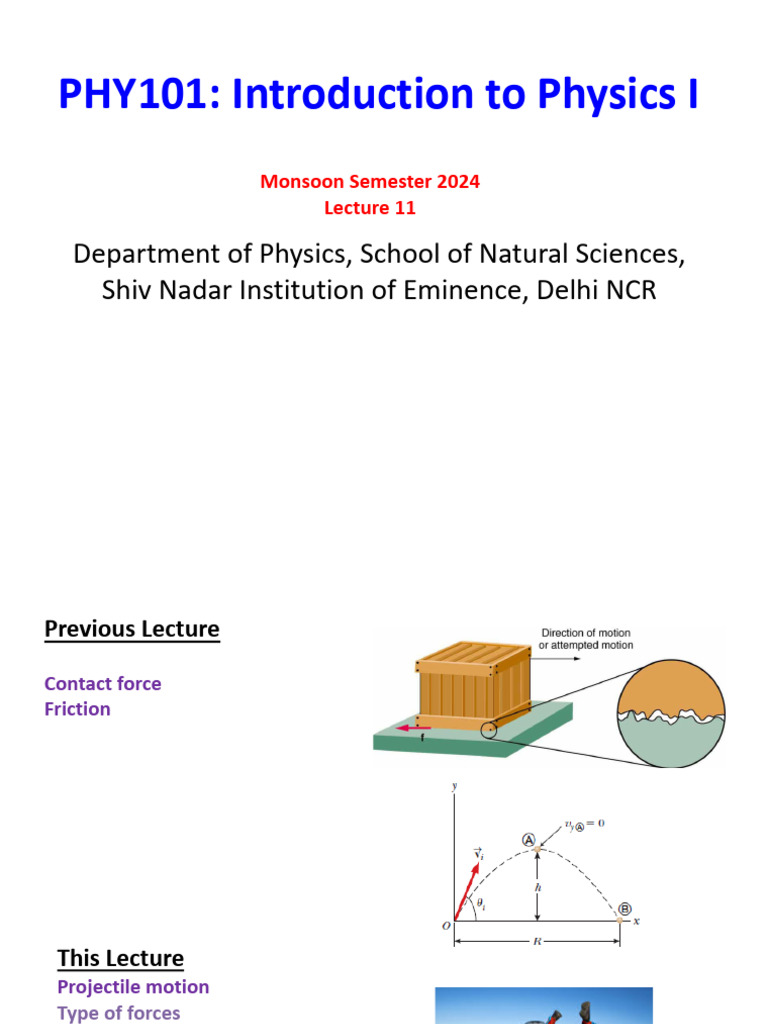Lecture 11: Projectile Motion & Forces | PDF