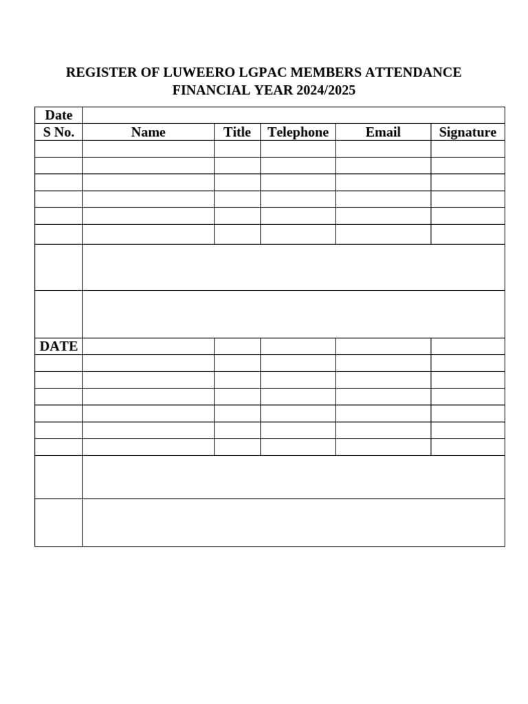 Luweero LGPAC Attendance Register 2024/25 | PDF