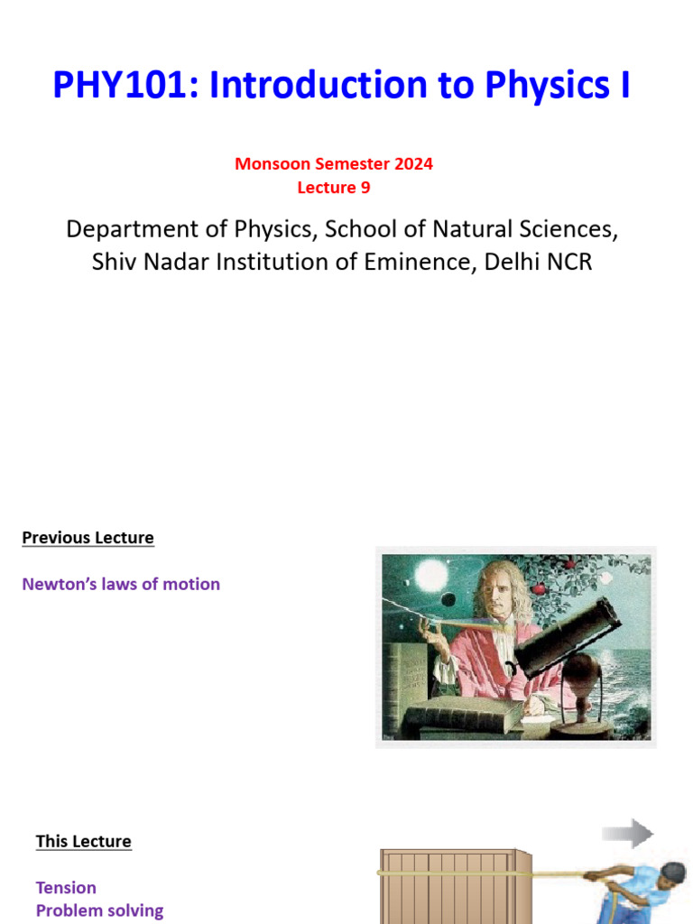 PHY 101_Lecture_9 _2024 | PDF | Tension (Physics) | Force