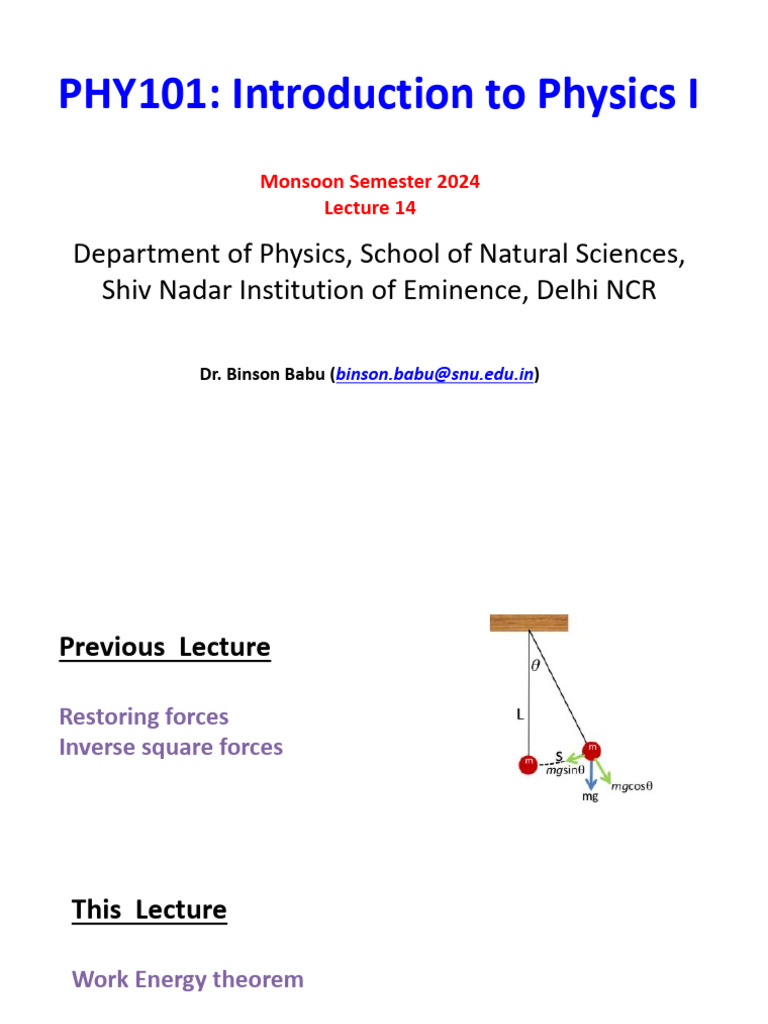 PHY 101 - Lecture - 14 - 2024 | PDF | Force | Potential Energy