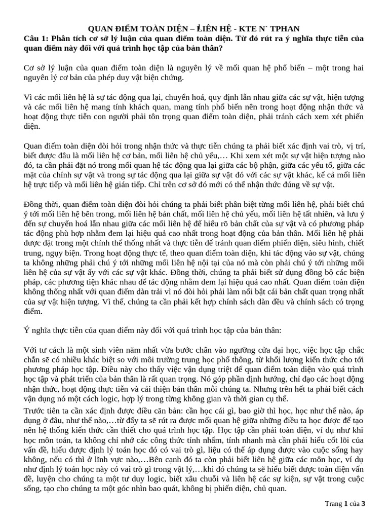 Quan điểm toàn diện - lhe bản thân - kte n thànhp | PDF