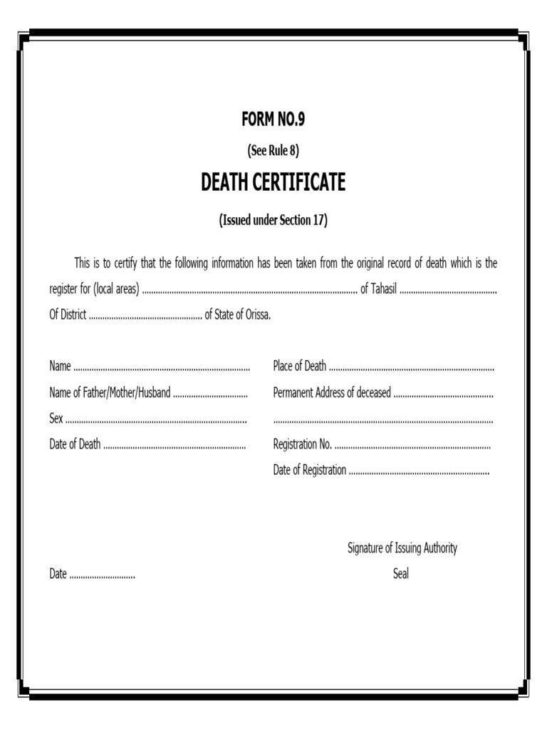 Death Certificate Template 20 | PDF
