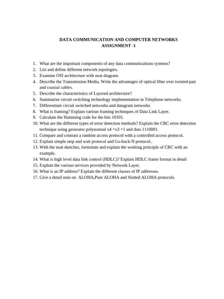DATA COMMUNICATION AND COMPUTER NETWORKS-Assignment-1 | PDF