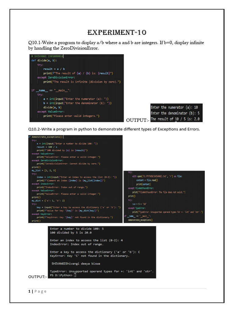 Python Error Handling Examples | PDF