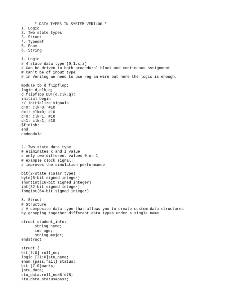 Data Types In System Verilog Pdf String Computer Science 4111