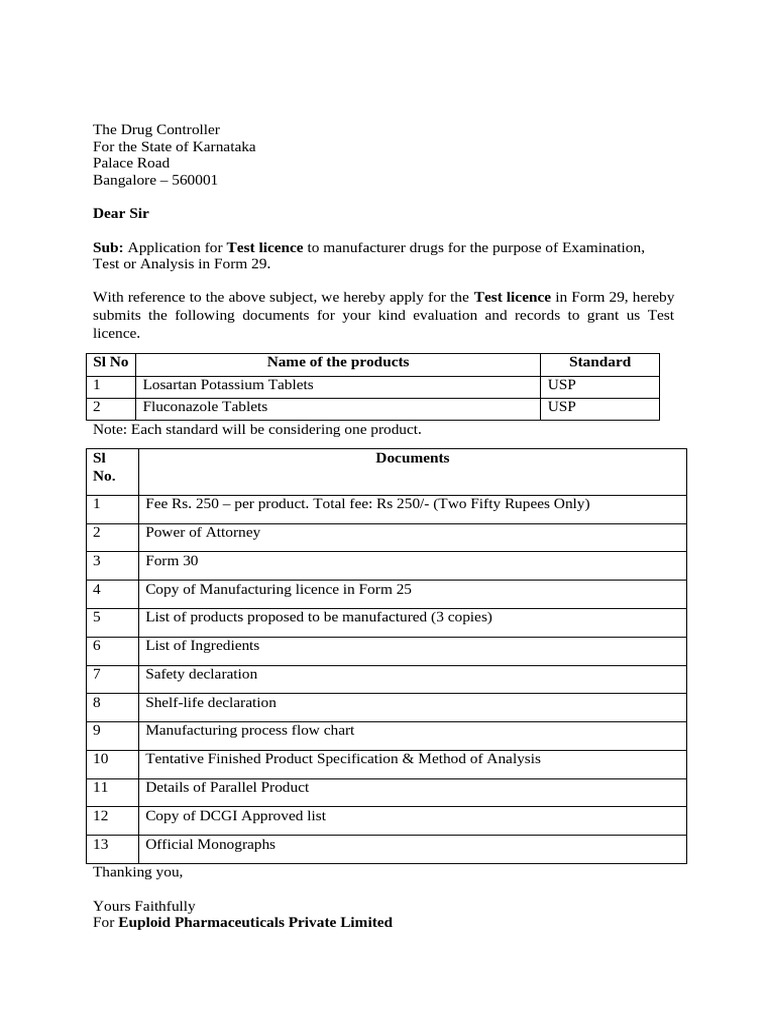 Form 29 Application for Drug License | PDF | Tablet (Pharmacy) | Drugs