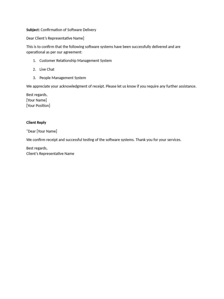 Delivery Confirmation From Client | PDF