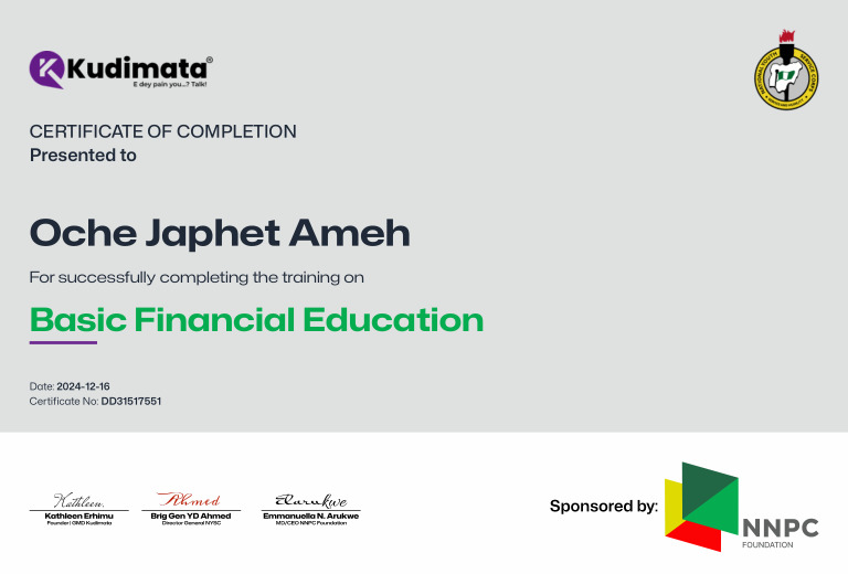 Oche Japhet Ameh Kudimata Certificate | PDF