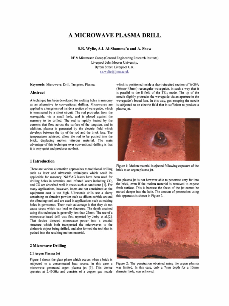 A MICROWAVE PLASMA DRILL | PDF | Microwave | Tungsten