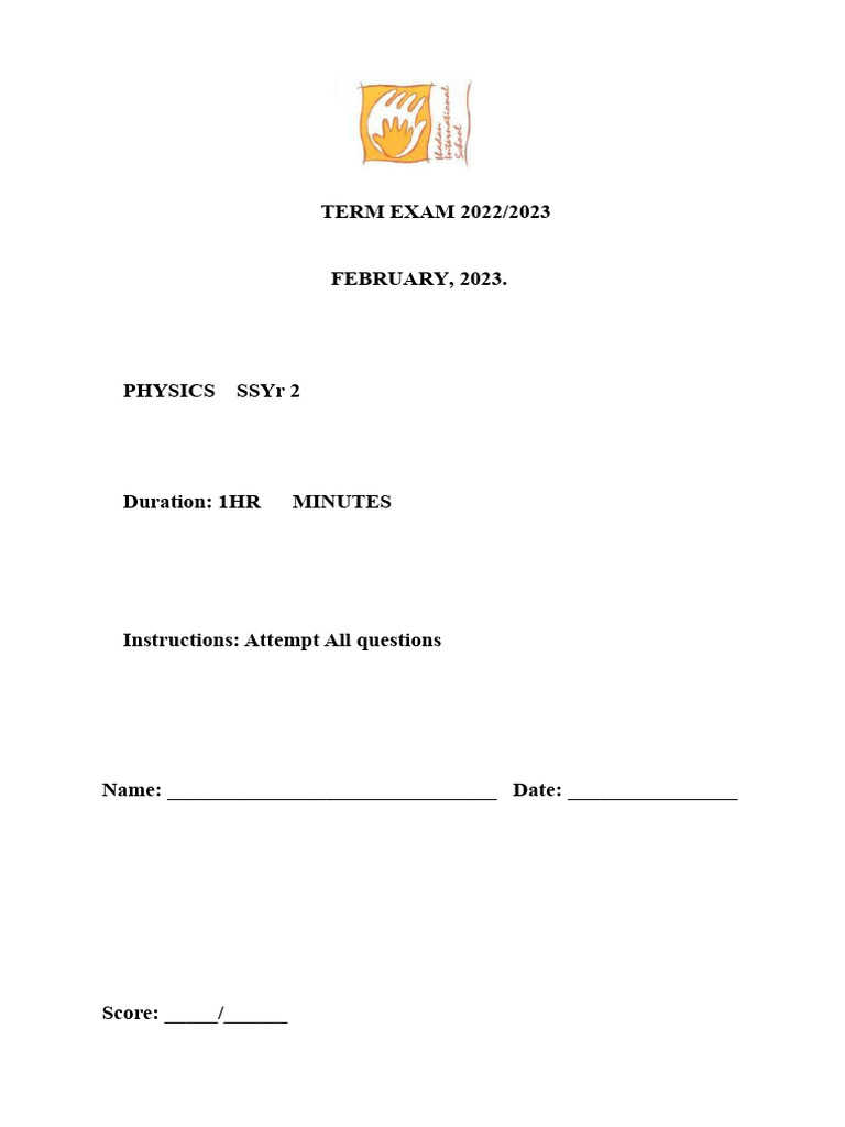 Year 2 Physics Mid-Term Exam 2023 | PDF | Force | Heat