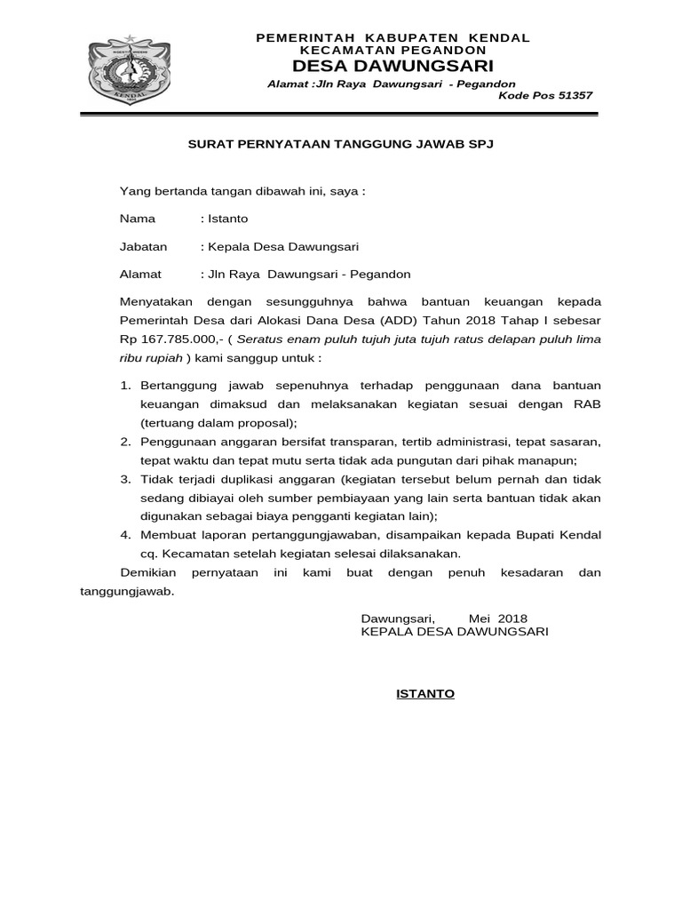 6. Surat Pernyataan Tanggjung Jwb SPJ ADD | PDF