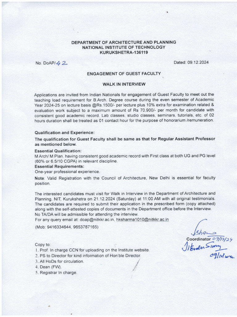 Guest Faculty Advt 2024 25 DoAP | PDF