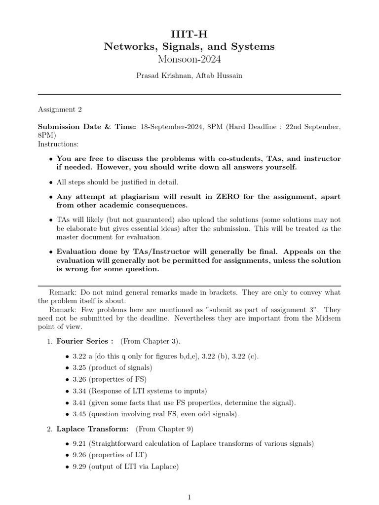 NeSS Assignments 2024 Assignment2 | PDF | Laplace Transform | Electrical Engineering