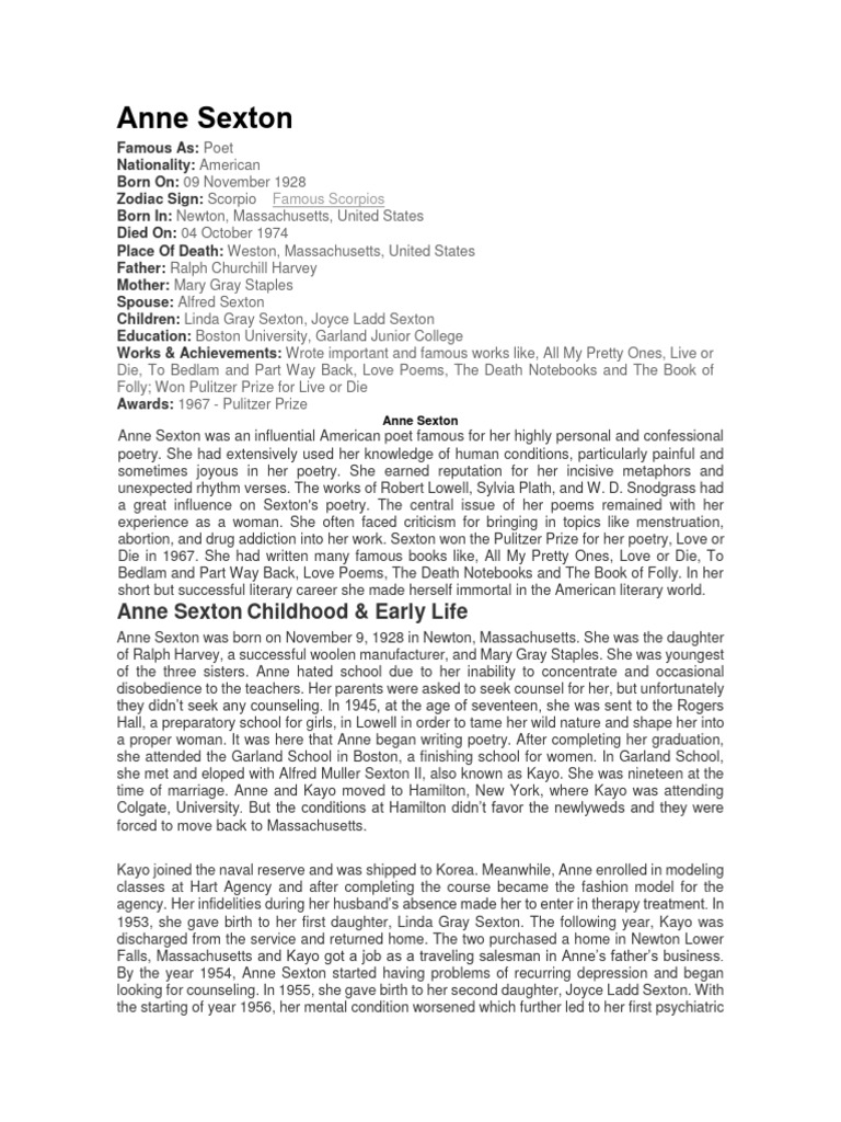 Anne Sexton The Death Notebooks and The | PDF