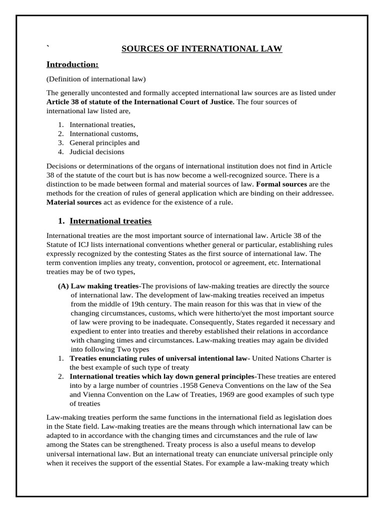 Sources of International Law Explained | PDF | International Law | Treaty