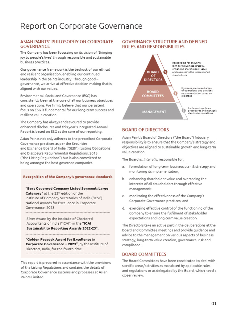 Asian Paints Corporate Governance Report | PDF | Governance | Corporate ...