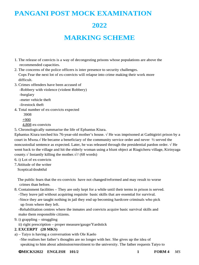 English PP2 Marking Scheme | PDF | Prison | Crimes