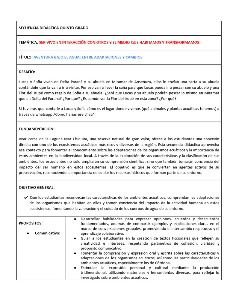 Secuencia DidÁctica Seres Vivos Quinto Grado 1 Pdf Ecosistema