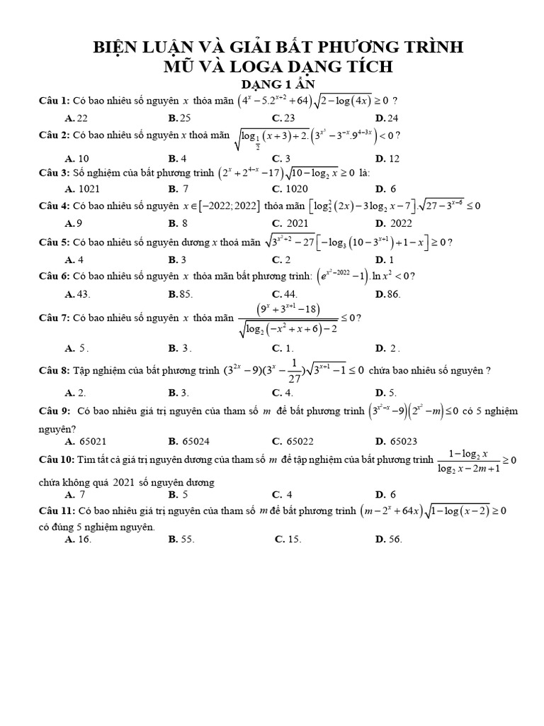 BIỆN LUẬN VÀ GIẢI BPT MŨ VÀ LOGA DẠNG TÍCH | PDF