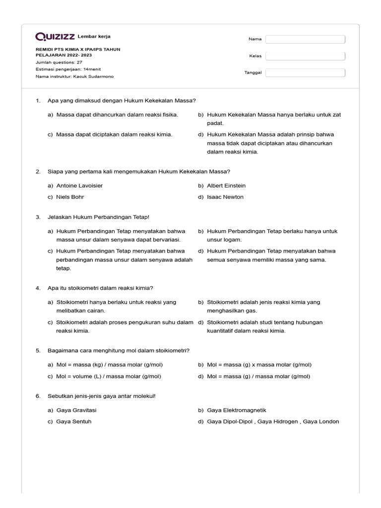 Latihan Soal XI SAS 2024 | PDF