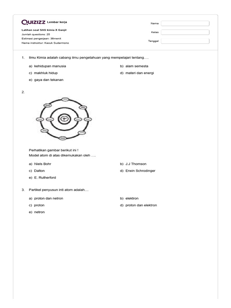 Latihan Soal SAS Kimia X Ganjil 2024_ Quizizz | PDF