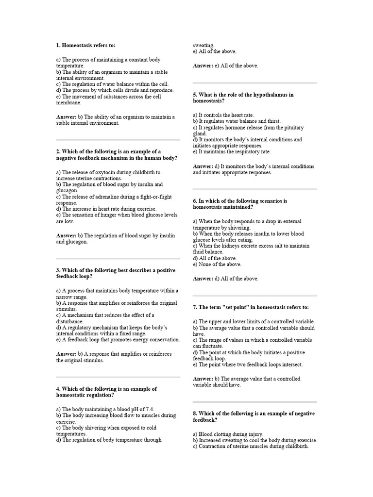 100 MCQs of Homeostasis | PDF | Homeostasis | Kidney
