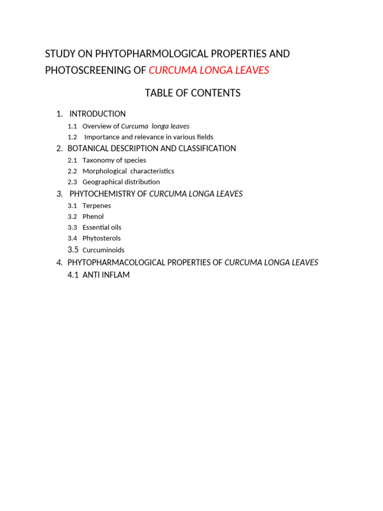 Study On Phytopharmological Properties and Photoscreening of Curcuma ...