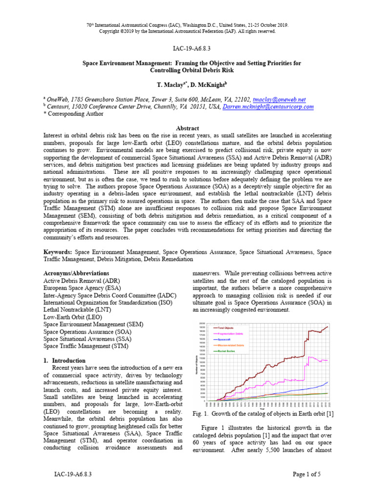 Space Environment Management Framing The Objective and Setting ...