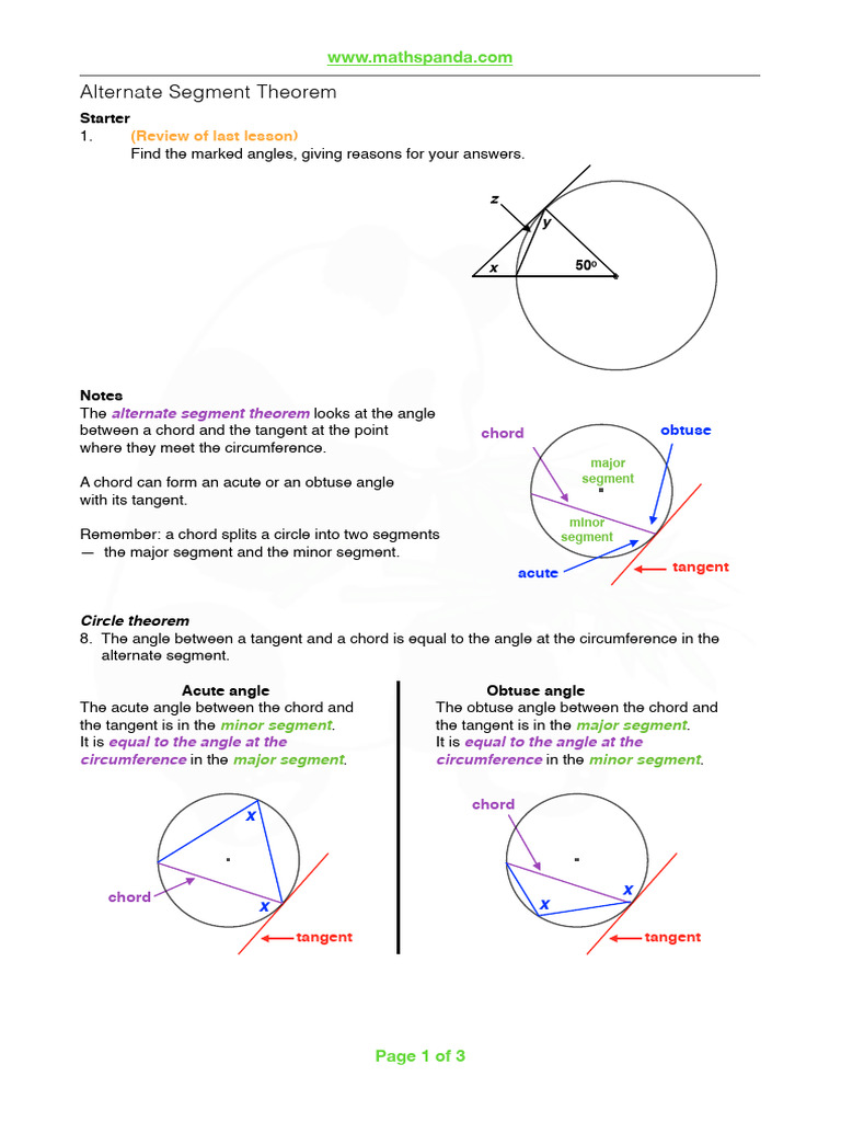 Understanding the Alternate Segment Theorem | PDF | Circle | Perpendicular