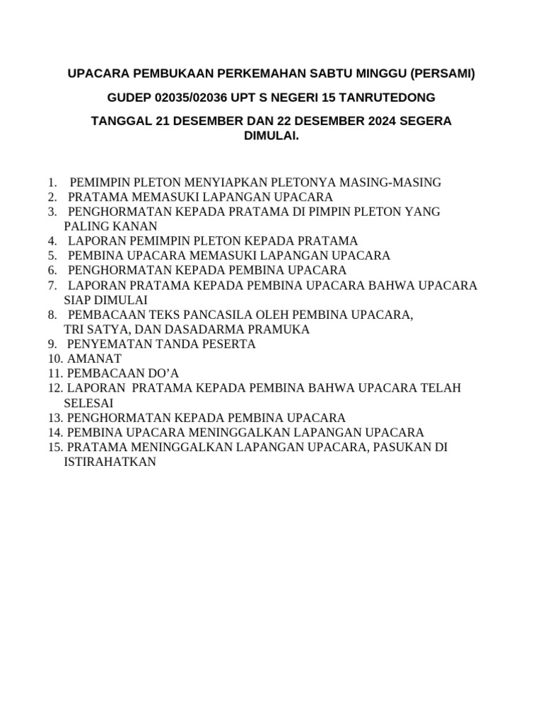 Upacara Pembukaan Persami 2024 | PDF