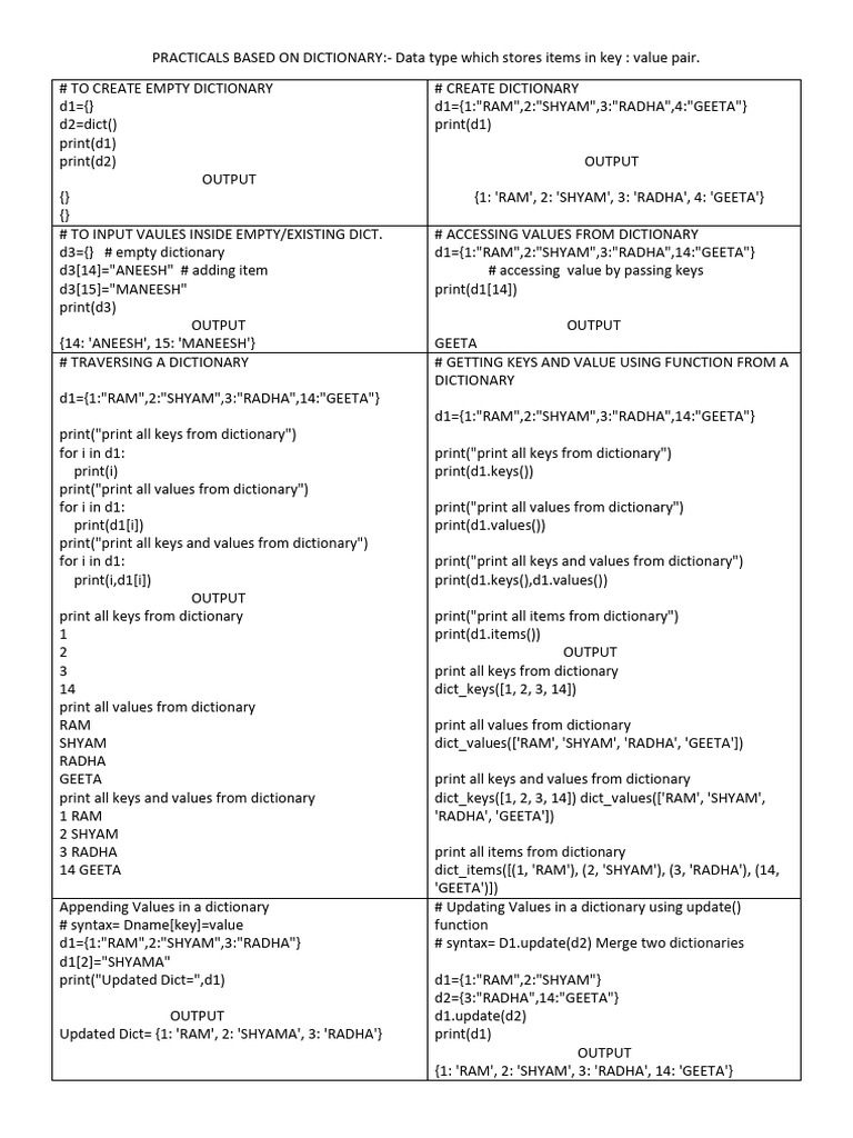 PRACTICALS BASED ON DICTIONARY | PDF | Applied Mathematics | Algorithms And Data Structures