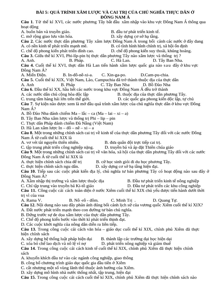 Decuong Su11 Hk1-Hocsinh | PDF