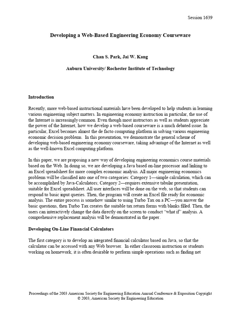Developing A Web Based Engineering Economics Courseware | PDF | Net Present Value | Microsoft Excel