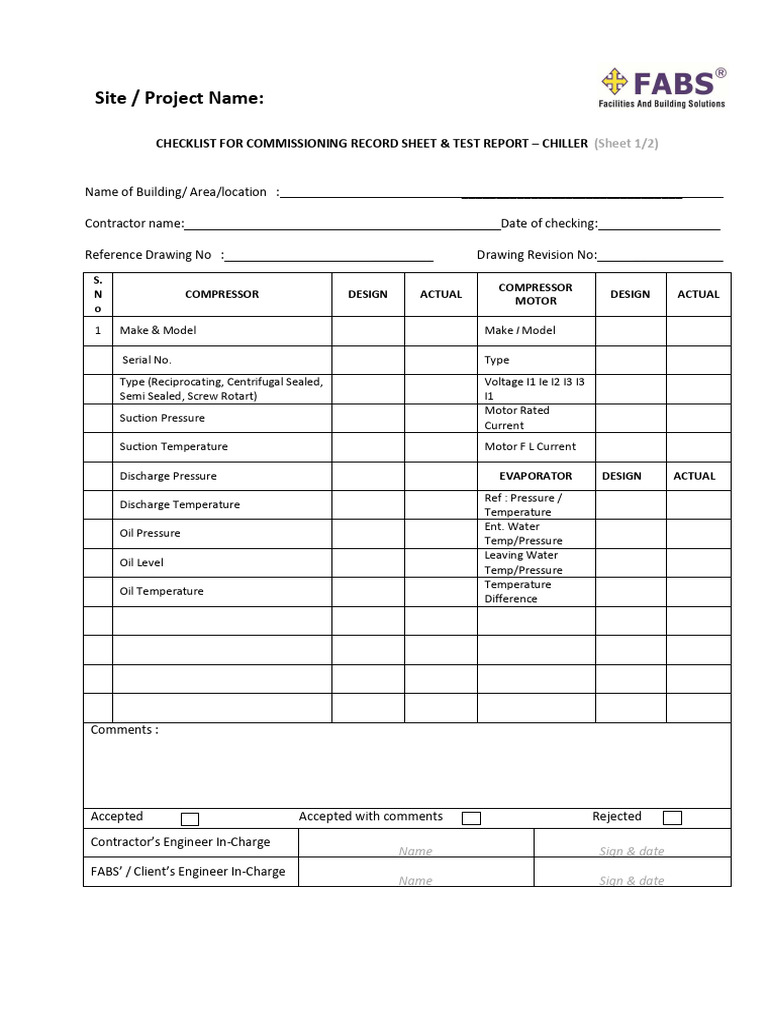 24.00 - Checklist - Commissioning Test Reports Chiller | PDF | Gases ...
