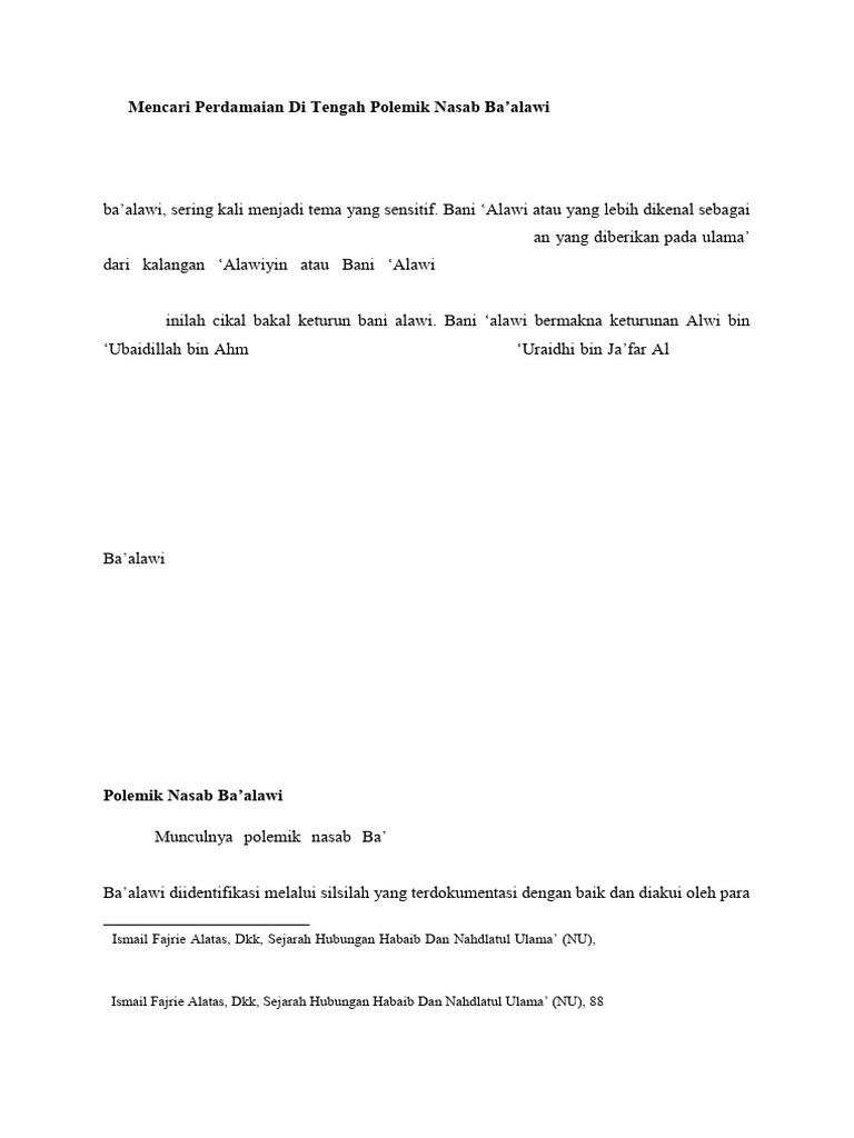 Khoirul Anas - Mencari Perdamaian Di Tengah Polemik Nasab Ba'alawi Dalam Perspektif Islam | PDF