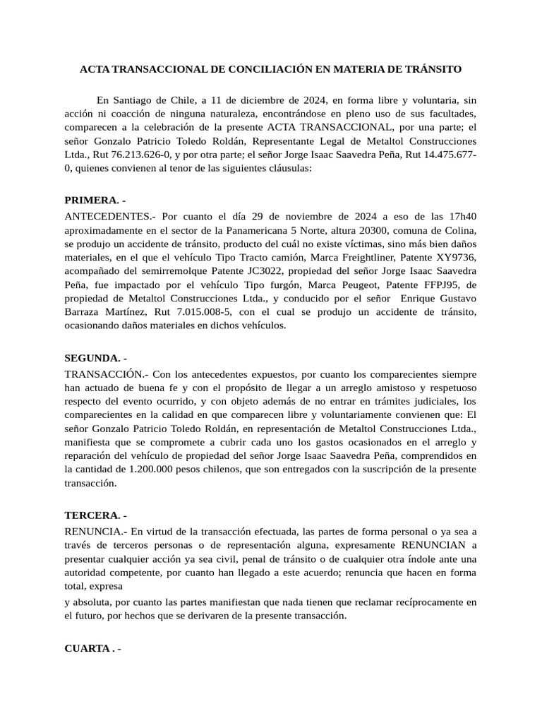 ACTA TRANSACCIONAL DE CONCILIACION - Papa | PDF | Justicia | Crimen y ...