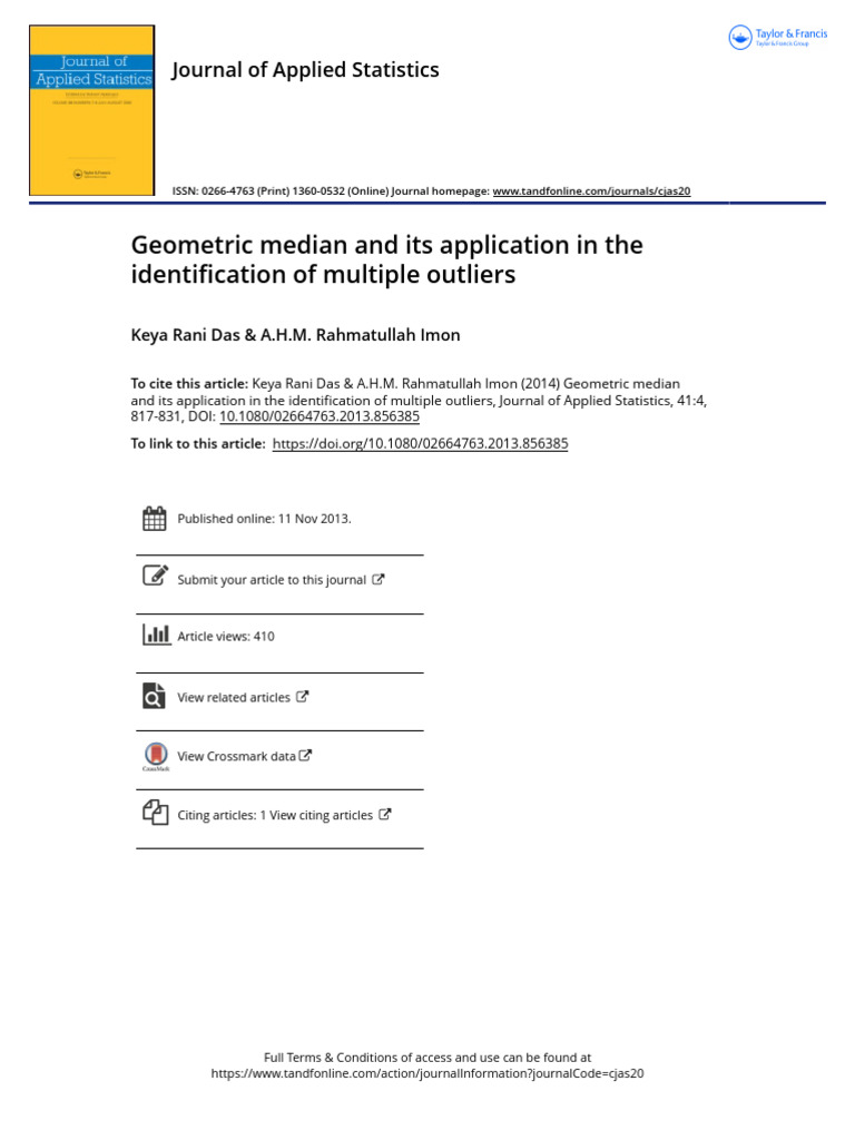 Geometric median and its application in the identification of multiple outliers | PDF