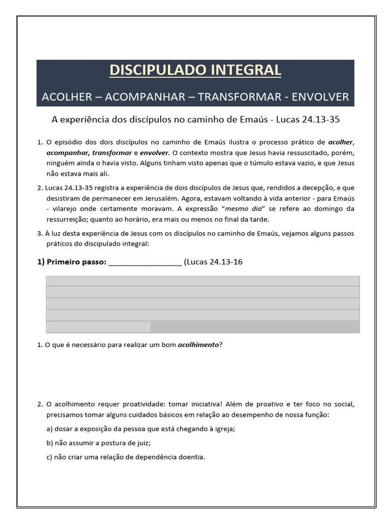 Discipulado Integral: A Experiência de Emaús | PDF | Jesus ...