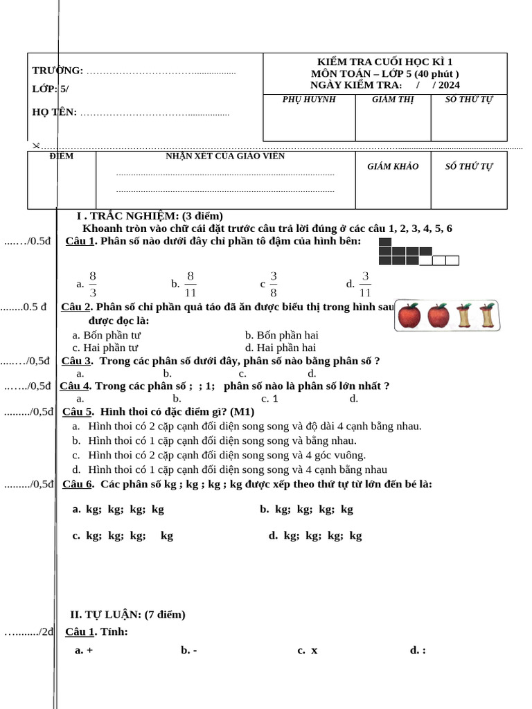 De Thi CK1 Toan | PDF