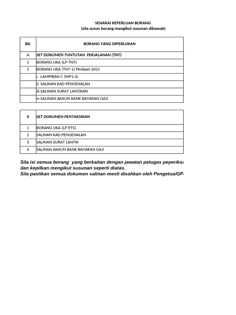 Senarai Semak Borang | PDF