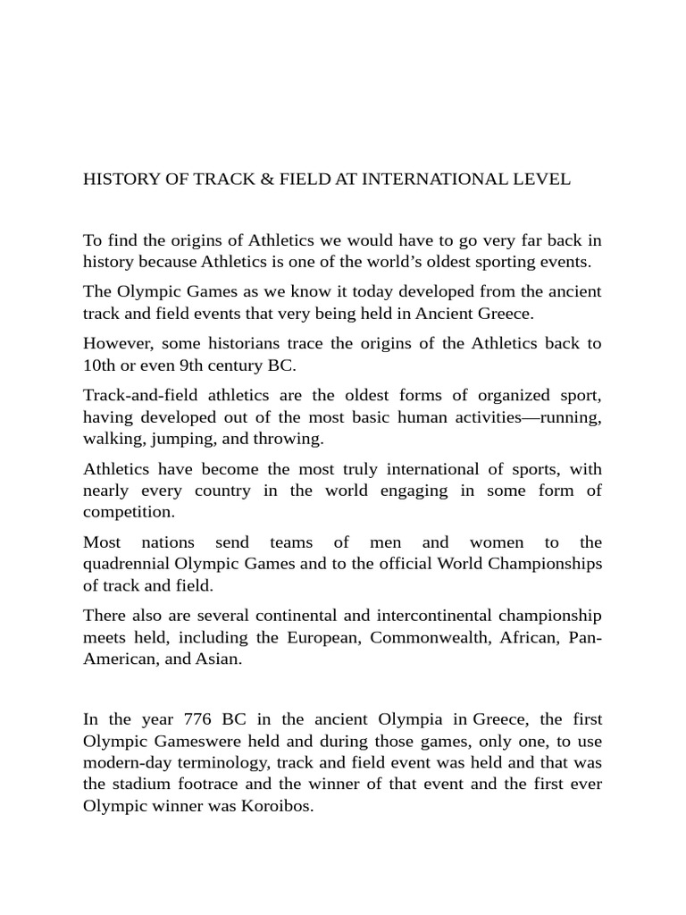 BSC III GOS ATHLETICS Track & Field History International Level | PDF ...