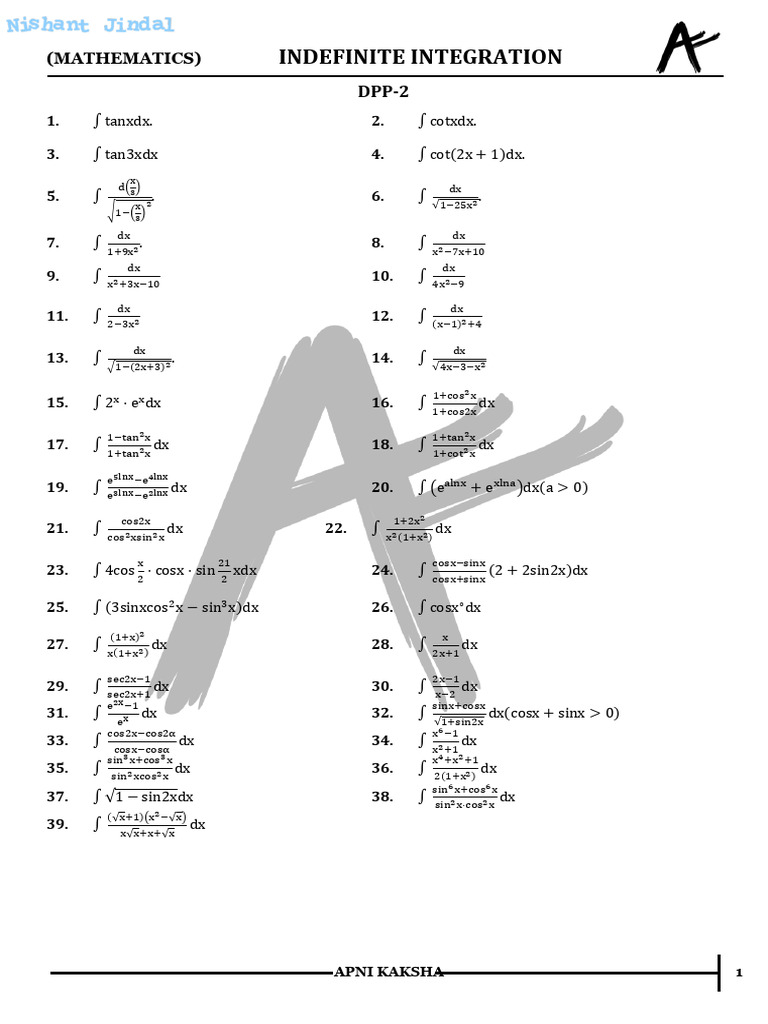 DPP - 02 - Indefinite Integration NJ - 247 | PDF