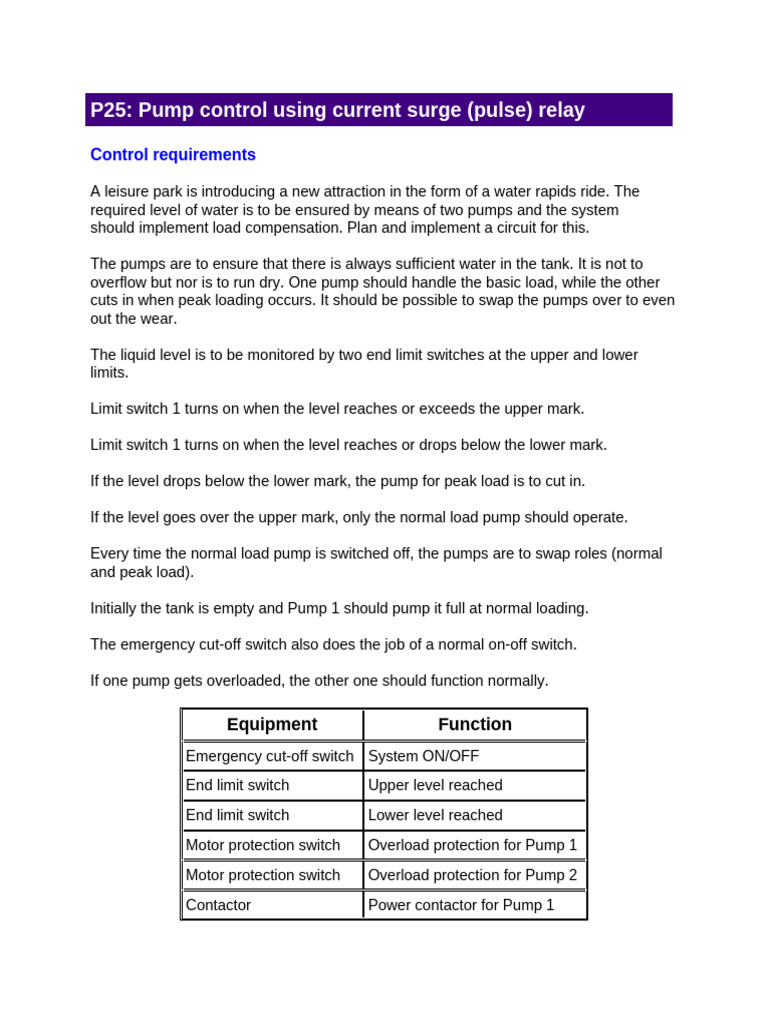 P25 Pump Control Using Current Surge (Pulse) Relay | PDF | Relay | Switch